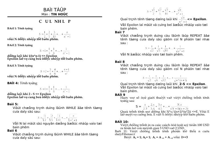 Bài tập - Câu lệnh lặp - Tin học 11 - Cáp Xuân Tú - Website của Cáp Xuân Tú