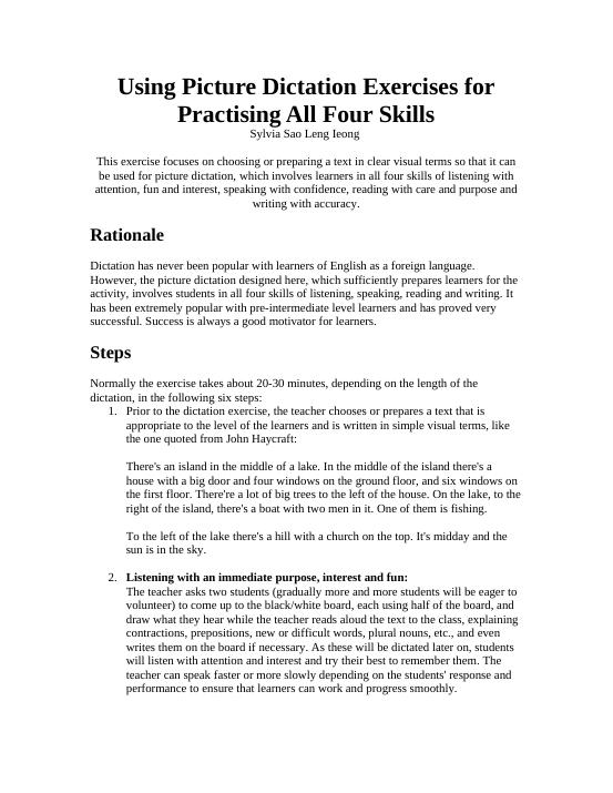 Using Picture Dictation Exercises for Practising All Four Skills ...