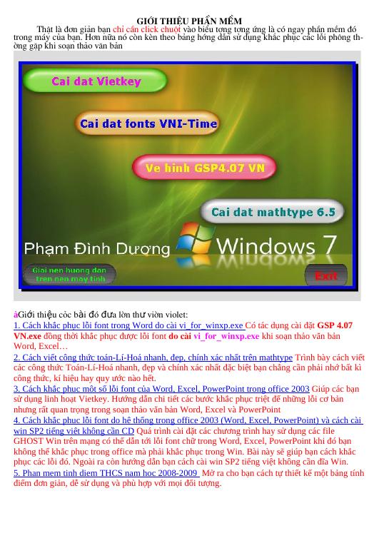 1 click là có ngay Vietkey, font VNI-Time, Phần mềm soạn công thức toán ...