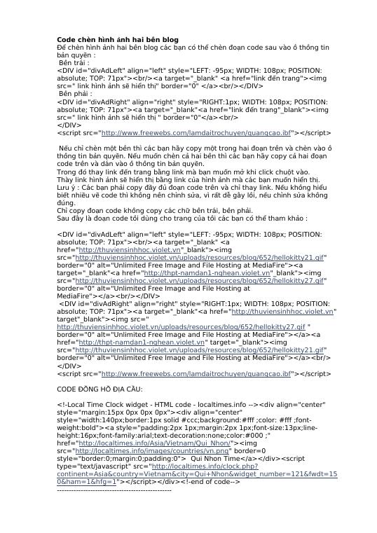 Tổng hợp các loại Code trang trí cho website violet hay Blog - Giáo án ...