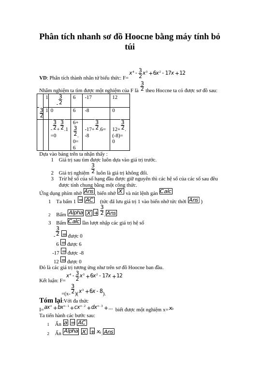 Phân tích nhanh sơ đồ Hoocne bằng máy tính bỏ túi - Đề thi khác - Phạm ...