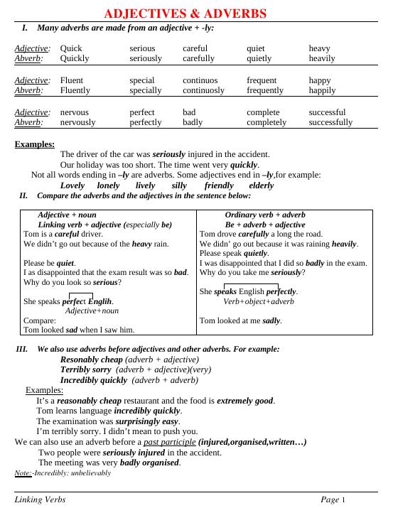 Adjectives & Adverbs + Exercises_9 - Adjectives and adverbs - Lê Tấn ...