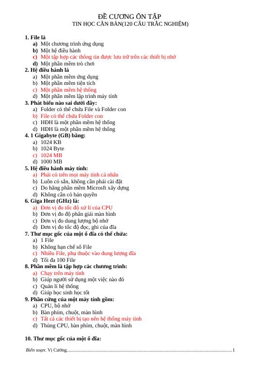 120 câu trắc nghiệm tin học - Tin học 10 - Nguyễn Thu Quỳnh - Câu lạc ...