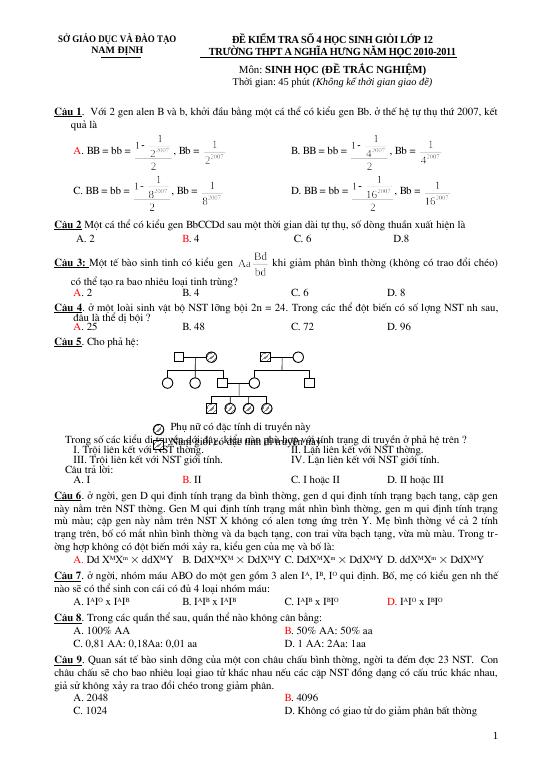 bai KT so 4 HSG Sinh 12 theo Cau truc de thi cua So Nam Dinh 2011 - HSG ...