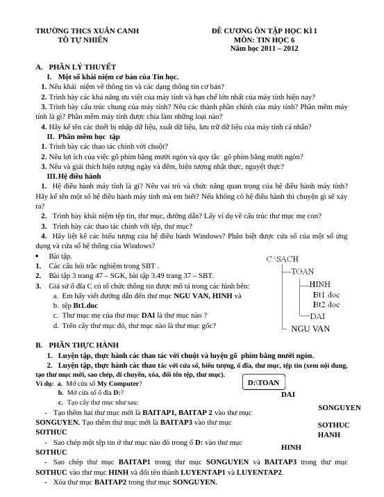 Đề cương ôn tập HK1 - Tin học 6 - Nguyễn Văn Tâm - Câu lạc bộ Violet Hà Nội