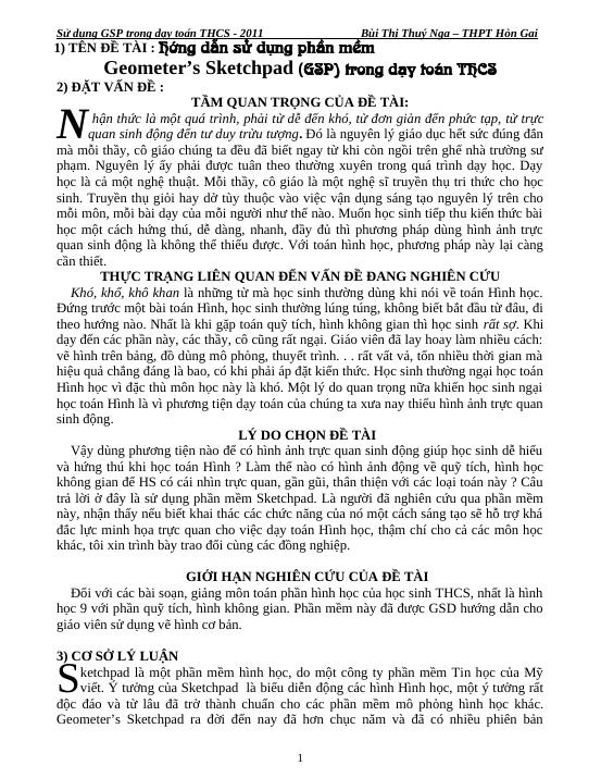 Chuyên đề hướng dẫn sử dụng GSP trong soạn toán THCS - Tư liệu khác ...
