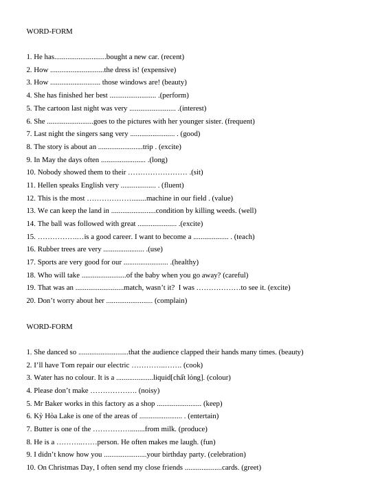 English exercises for grade 9 - Adjectives or Adverbs - Nguyễn Lê ...