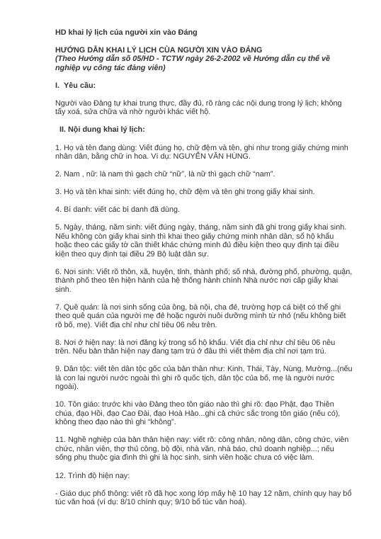 2 Huong dan khai ly lich cua nguoi xin vao Dang - Kế hoạch - Phạm Thanh Điền - Website của ...
