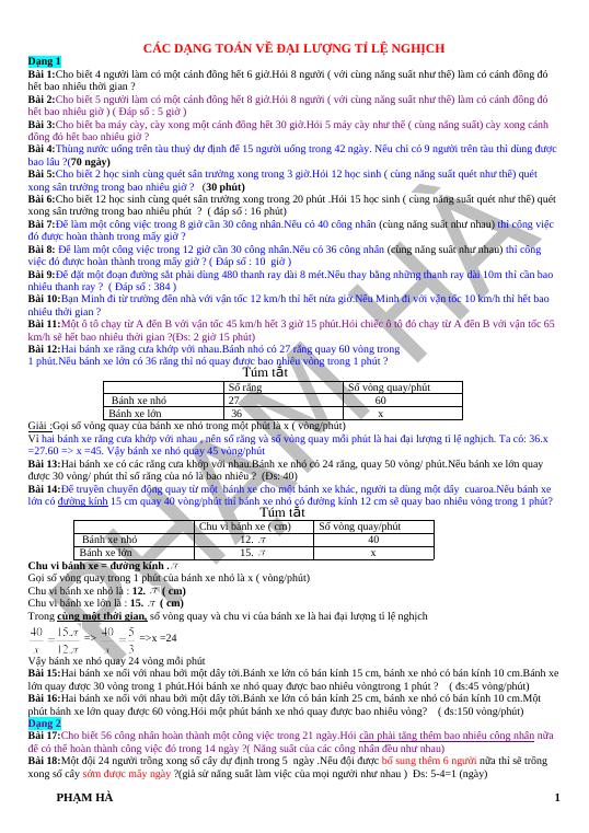 cac dang bai tap TI LE THUAN TI LE NGHICH - Đại số 7 - Phạm Hà - Thư viện Đề thi & Kiểm tra