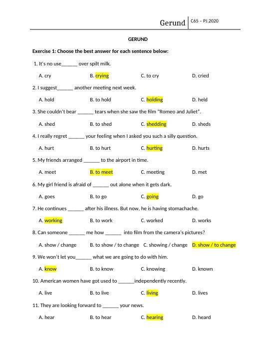 Ving - To V exercise - Tiếng Anh - Hằng Miu - Thư viện Đề thi & Kiểm tra