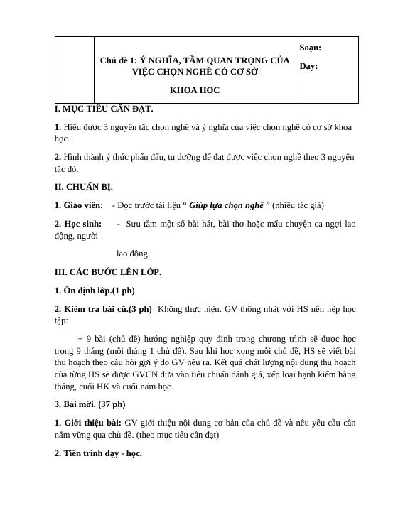 Chủ đề 1. Ý nghĩa, tầm quan trọng của việc chọn nghề có cơ sở khoa học ...