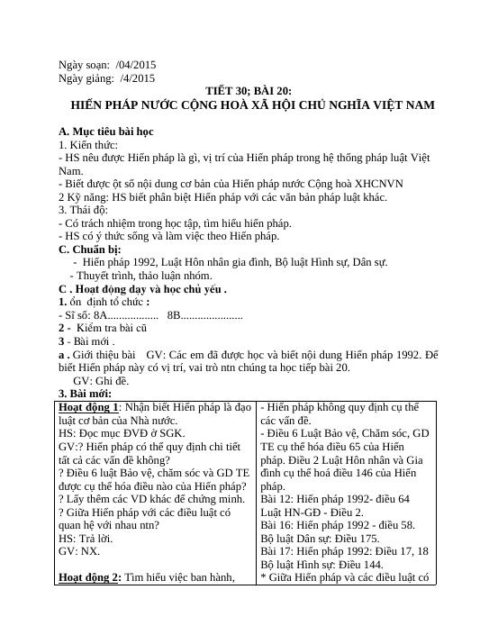 TIET 30 GDCD 8 - GDCD - GDNGLL 8 - Nguyễn Văn Phi - Phòng Giáo dục ...