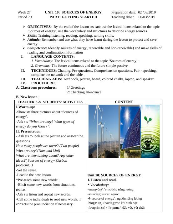 Unit 10. Sources of Energy. Lesson 1. Getting started - Tiếng Anh 7 ...