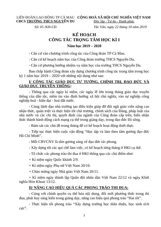 KE HOACH CONG DOAN HK1 NAM HOC 2019 - 2020 - Mầm non - Vũ Hữu Tuấn ...