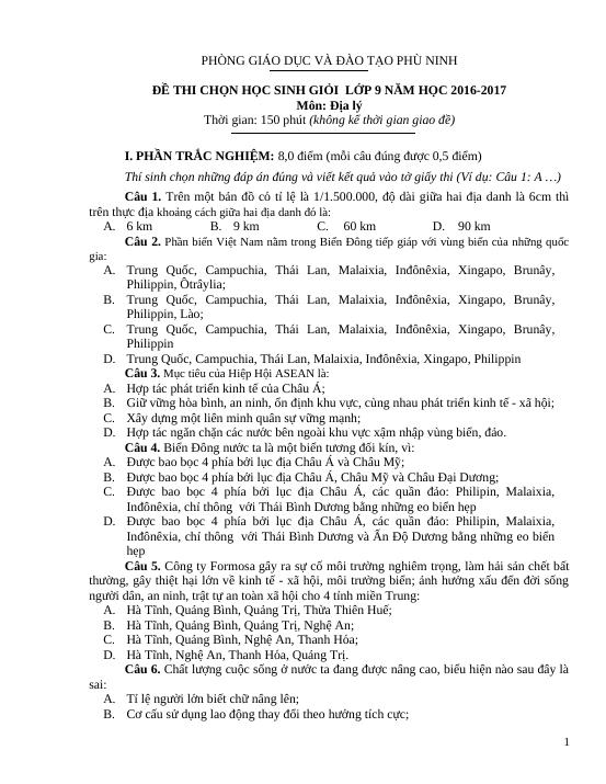 DE THI HSG DIA LY 9 2016-2017 - Địa lí 9 - Ngô Tiến Tú - Thư viện Đề ...