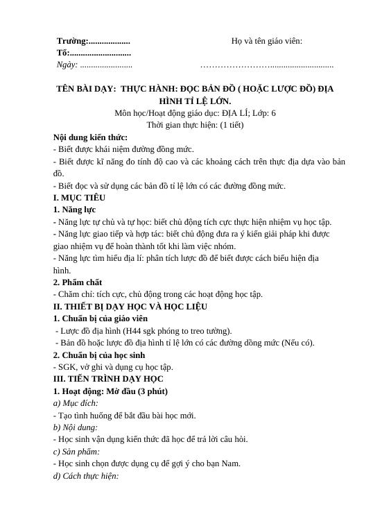 Bài 16. Thực hành: Đọc bản đồ (hoặc lược đồ) địa hình tỉ lệ lớn theo ...