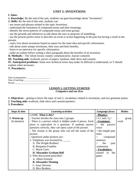 Unit 5. Inventions. Lesson 1. Getting started - Tiếng Anh 10 Thí điểm ...