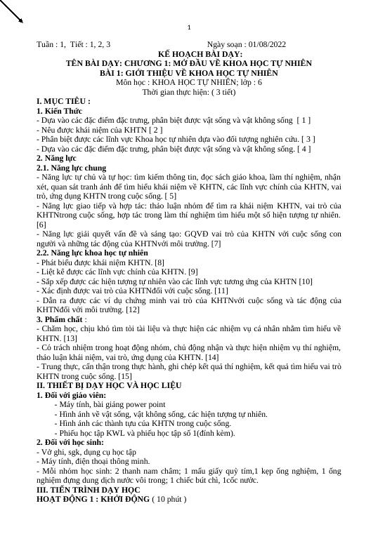 GIÁO ÁN KHTN 6 - HK 1 - KNTT. - KHTN 6 - Lê Thị Qua - Thư viện Giáo án ...