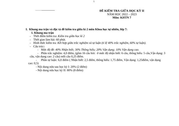 Đề-KT-giữa-HK2_-môn-KHTN-7 có ma trận và bản đặc tả - KHOA HỌC TỰ NHIÊN ...