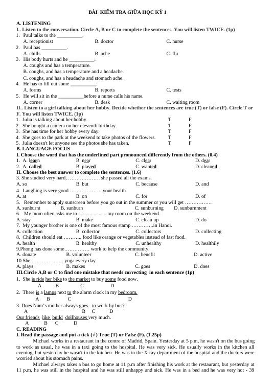 Đề giữa kì 1 Anh 7 global success. - Tiếng Anh 7 Thí điểm - Phạm Thị Ngọc An - Thư viện Đề thi ...