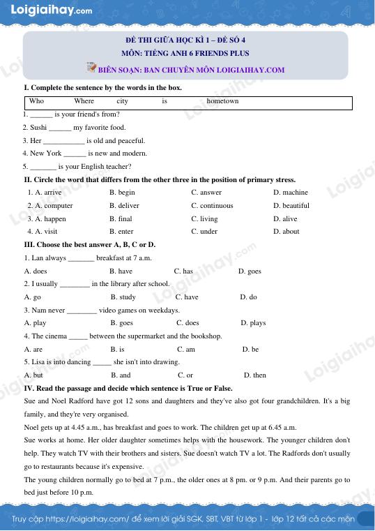 FRIENDS PLUS 6 - Tiếng Anh 6 - Nguyễn Công Thành - Thư viện Đề thi ...