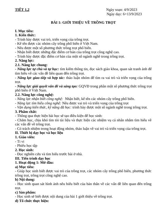 Giáo án cả năm - Công nghệ 7 - Phạm Tiến Nam - Thư viện Giáo án điện tử