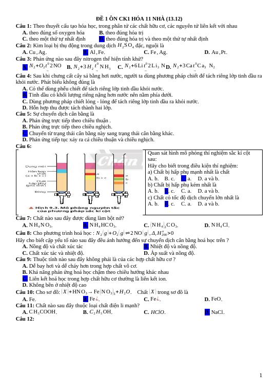 ĐỀ CK1 HÓA 11 CTST - Hóa học 11 - Nguyễn Thị Hạnh - Thư viện Đề thi & Kiểm tra