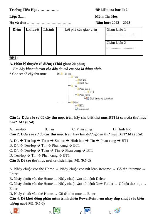 DE THI TIN HOC 3 HK2 - Tin học 3 - Trần Thị Bích Xuyên - Thư viện Đề thi & Kiểm tra