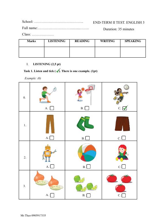 TEST GRADE 3 FINAL 2 - i-Learn Smart Start 3 - Bùi Ngoc Loan - Thư viện ...