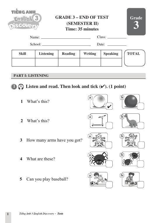 English Discovery 3 - Đề thi cuối kì 2 - Test A. - English Discovery 3 ...