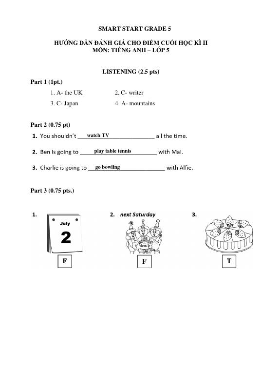 Smart Start Grade 5 Đề học kỳ 2-2024 - i-Learn Smart Start 5 - Bùi Ngoc ...