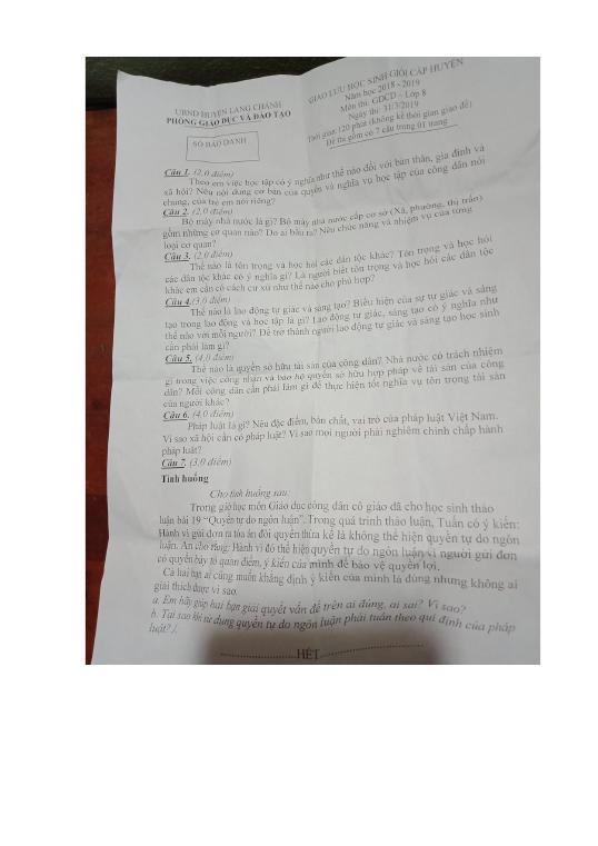 ĐỀ THI HSG DGCD 8 HUYỆN LANG CHÁNH NĂM HỌC 2023-2024 - GD công dân 8 ...