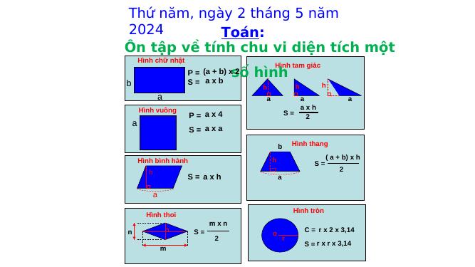 Ôn tập về tính chu vi, diện tích một số hình - Toán 5 - Lèng Minh Mão ...