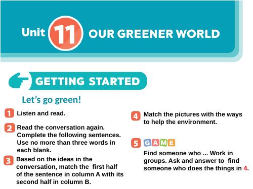 Tiếng Anh 6 (Sách mới). Unit 11. Our greener world. Lesson 1. Getting ...