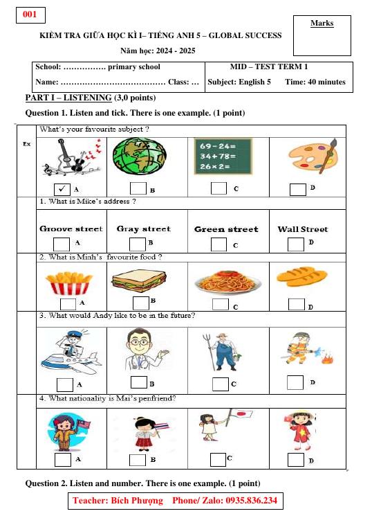 ĐỀ KIỂM TRA GIỮA KÌ 1 TIẾNG ANH 5 GLOBAL SUCCESS 2024-2025 - Global ...