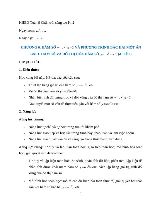 KHBD Toán 9 Chân trời sáng tạo Kì 2 - Toán 9 - Lâm NHi - Thư viện Giáo án điện tử