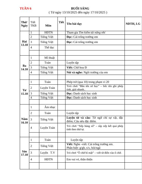 2C KHGD TUẦN 6 - Giáo án khác - Trần Thị Hiến - Thư viện Giáo án điện tử