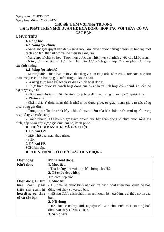 giáo án HĐTN - HN 7 theo chủ đề - HĐ TN-HN 7 - Đàm Thị Yến - Thư viện Giáo án điện tử